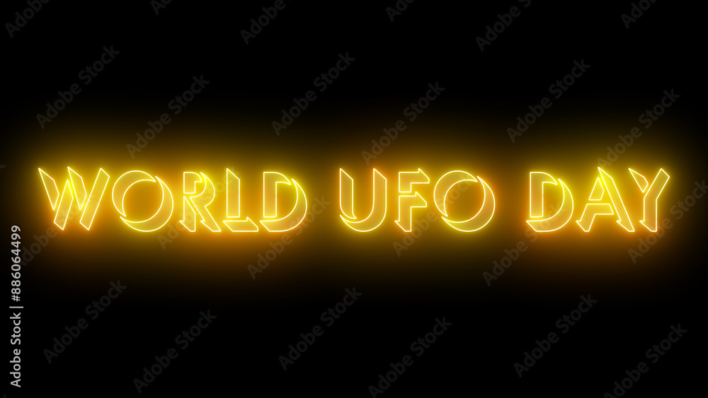 World UFO Day text animation in 4K. Neon-colored text with a glowing ...