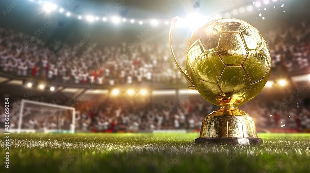 Gleaming Golden Football Trophy Displayed Prominently on the Field ...