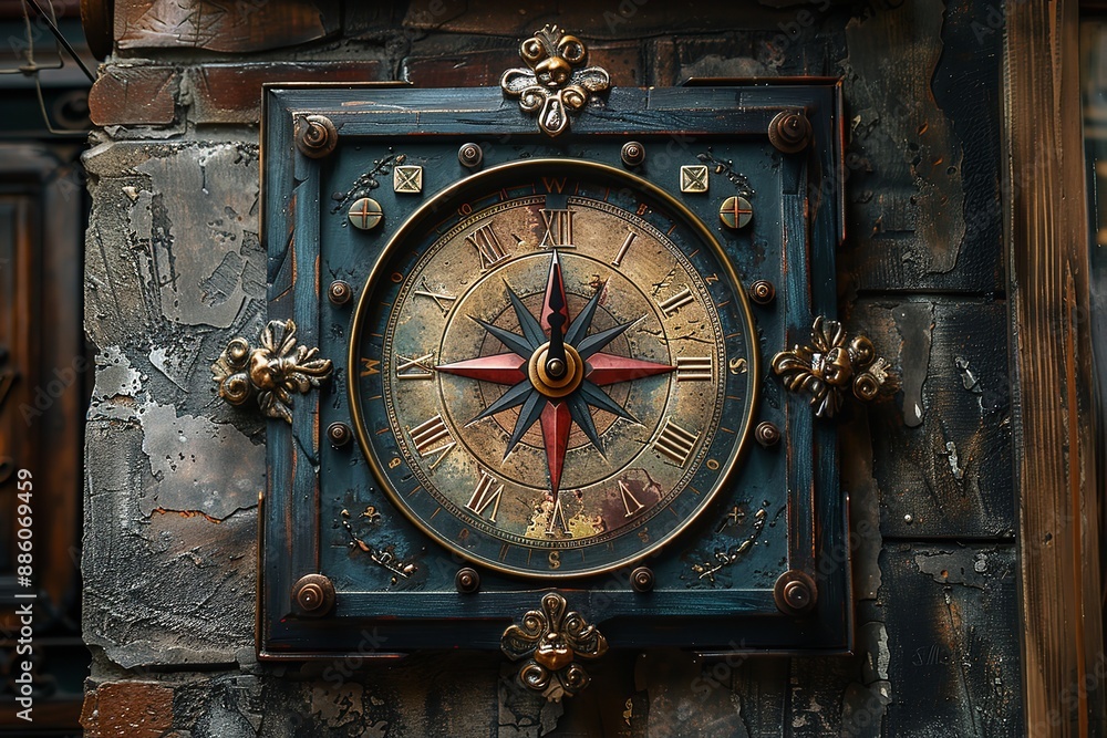 In the timeless crossroads of time and navigation, a clock featuring a ...