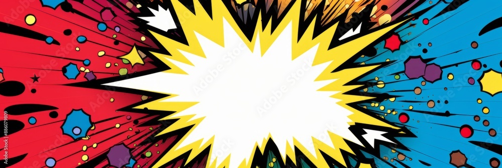 A large, bright yellow, star-shaped explosion with a white center ...