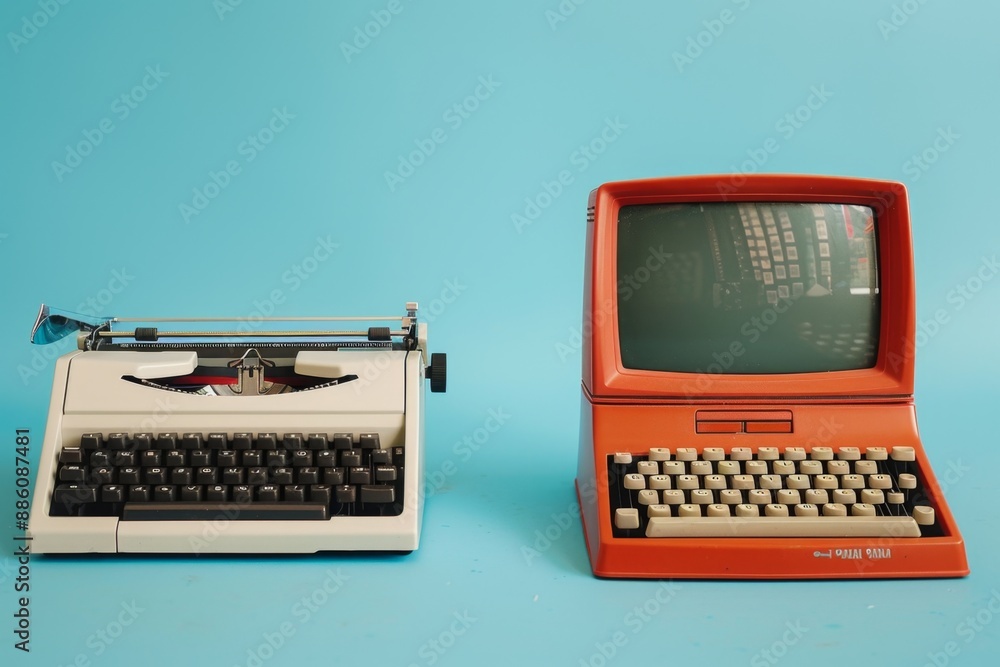 Contrast of Old and New Technology: Modern Computer and Vintage ...