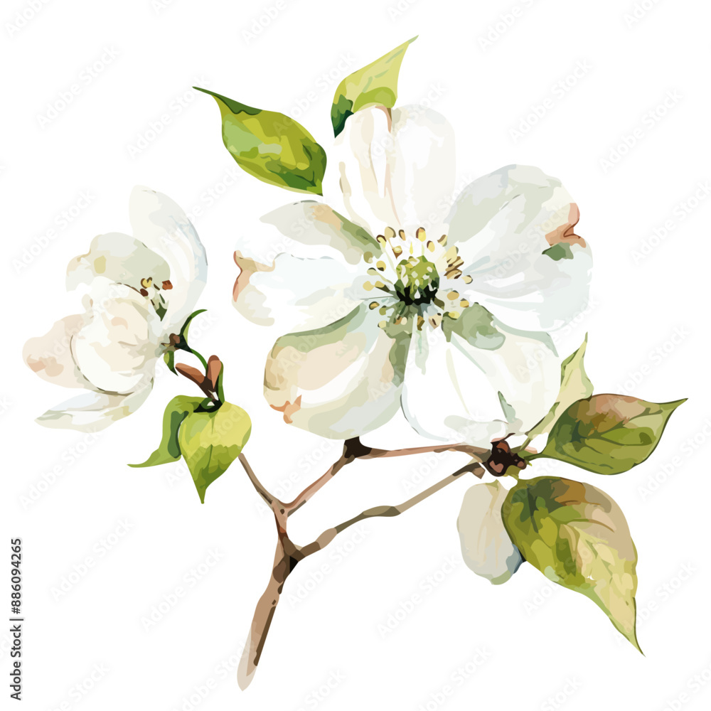 Watercolor painting of a Dogwood flower, isolated on a white background ...