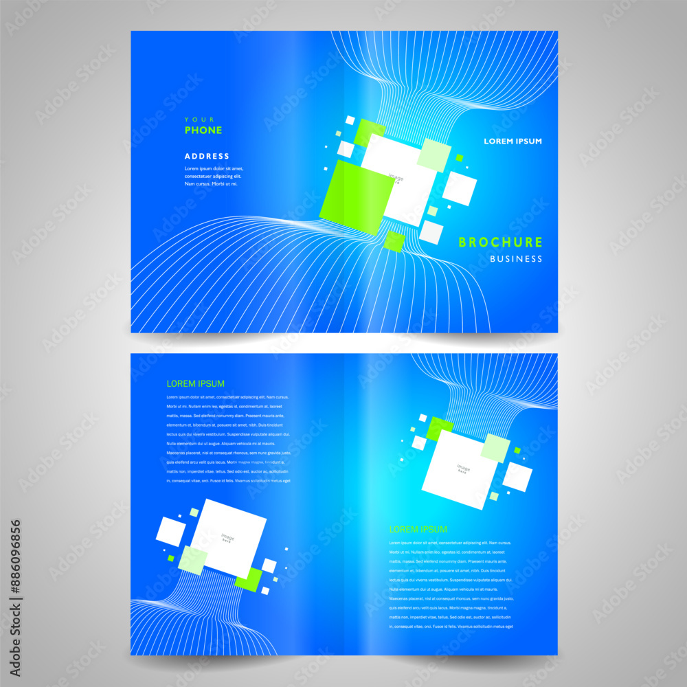 Brochure design template booklet vector tech background blue color 3d ...