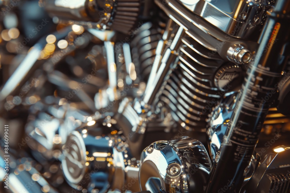 Shiny Chrome Motorcycle Engine Cylinder Close-Up: Detailed Industrial ...