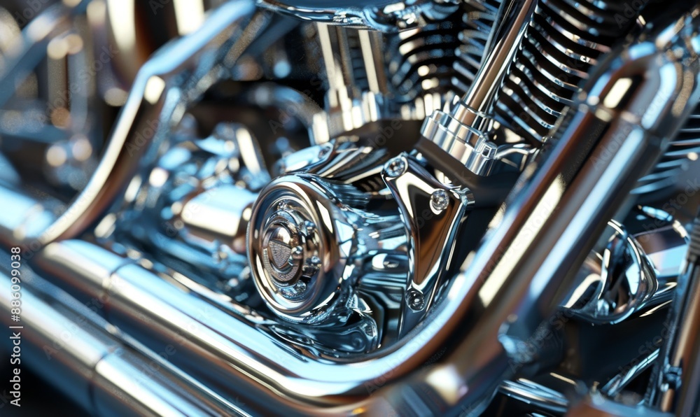 Shiny Chrome Motorcycle Engine Cylinder Close-Up: Detailed Industrial ...