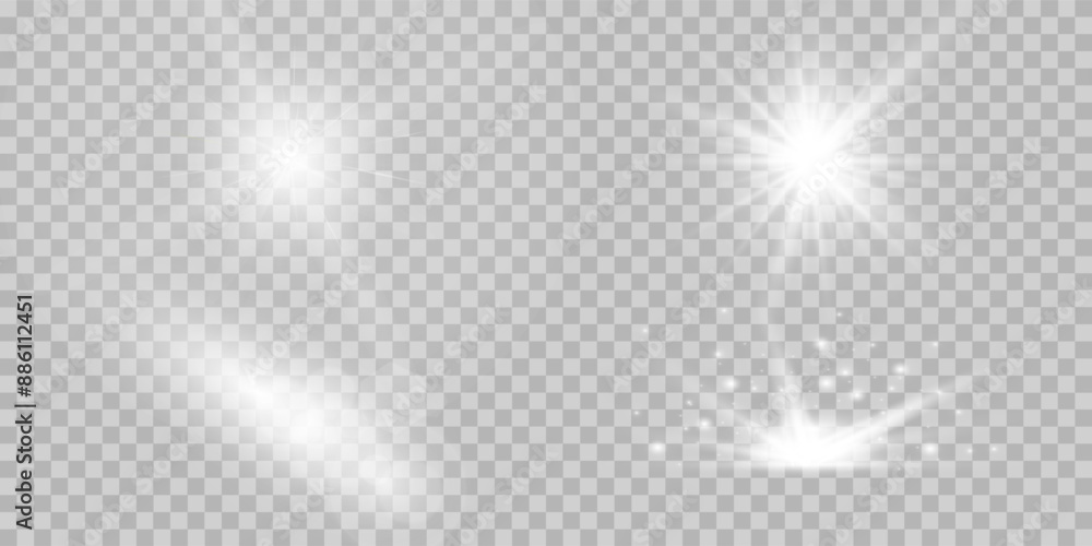 Set of golden glowing lights effects isolated on transparent background ...