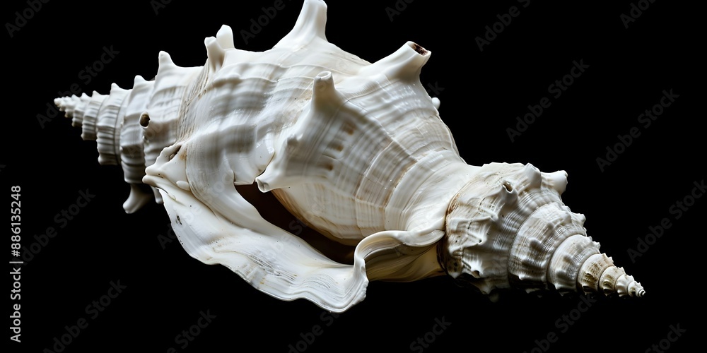 Isolated white horse conch shell with unique Pleuroploca trapezium ...