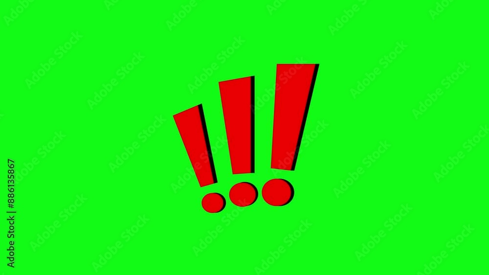 exclamation mark, stop motion animation on green background. Comic ...