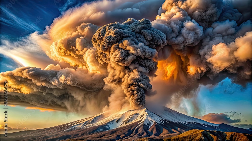 Spectacular eruption of the Etna volcano with column of smoke in the ...