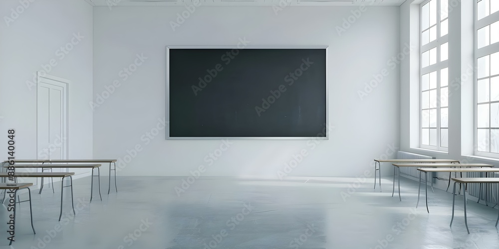 Animated 4k background of an empty classroom with a large blackboard ...