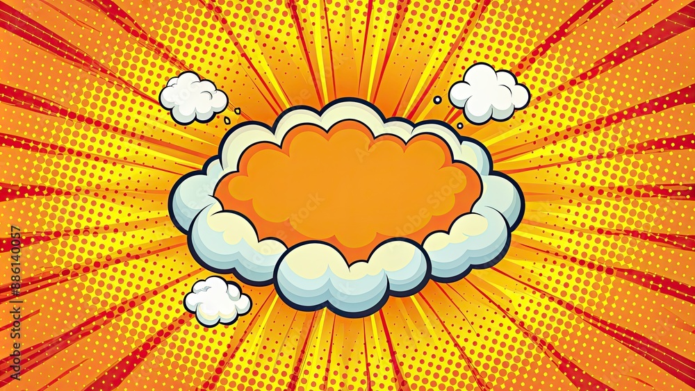 Sunset pop art comic background with halftone color and funny cloud ...