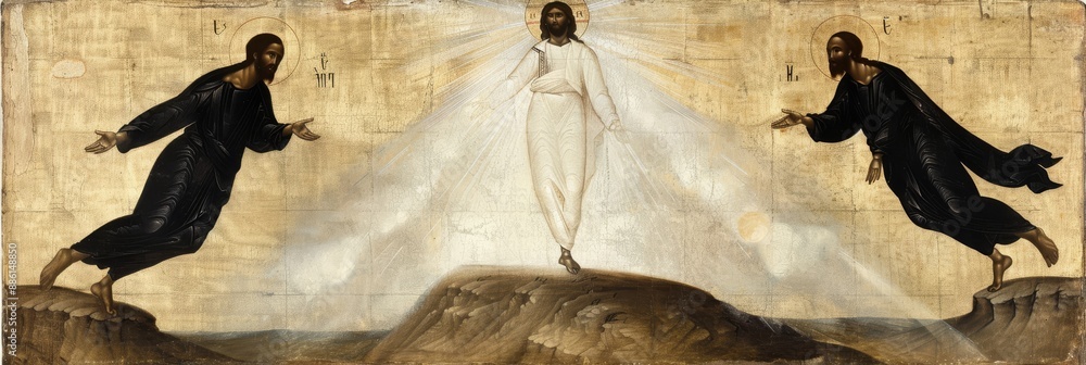 an icon of the Transfiguration of Jesus depicted in traditional ...