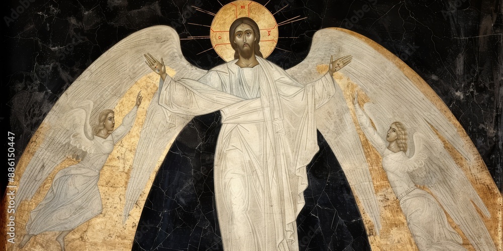 an icon of the Resurrection of Jesus depicted in traditional Byzantine ...