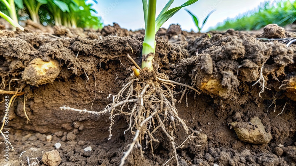 Soil compaction hindering plant root growth , soil, compaction, roots ...