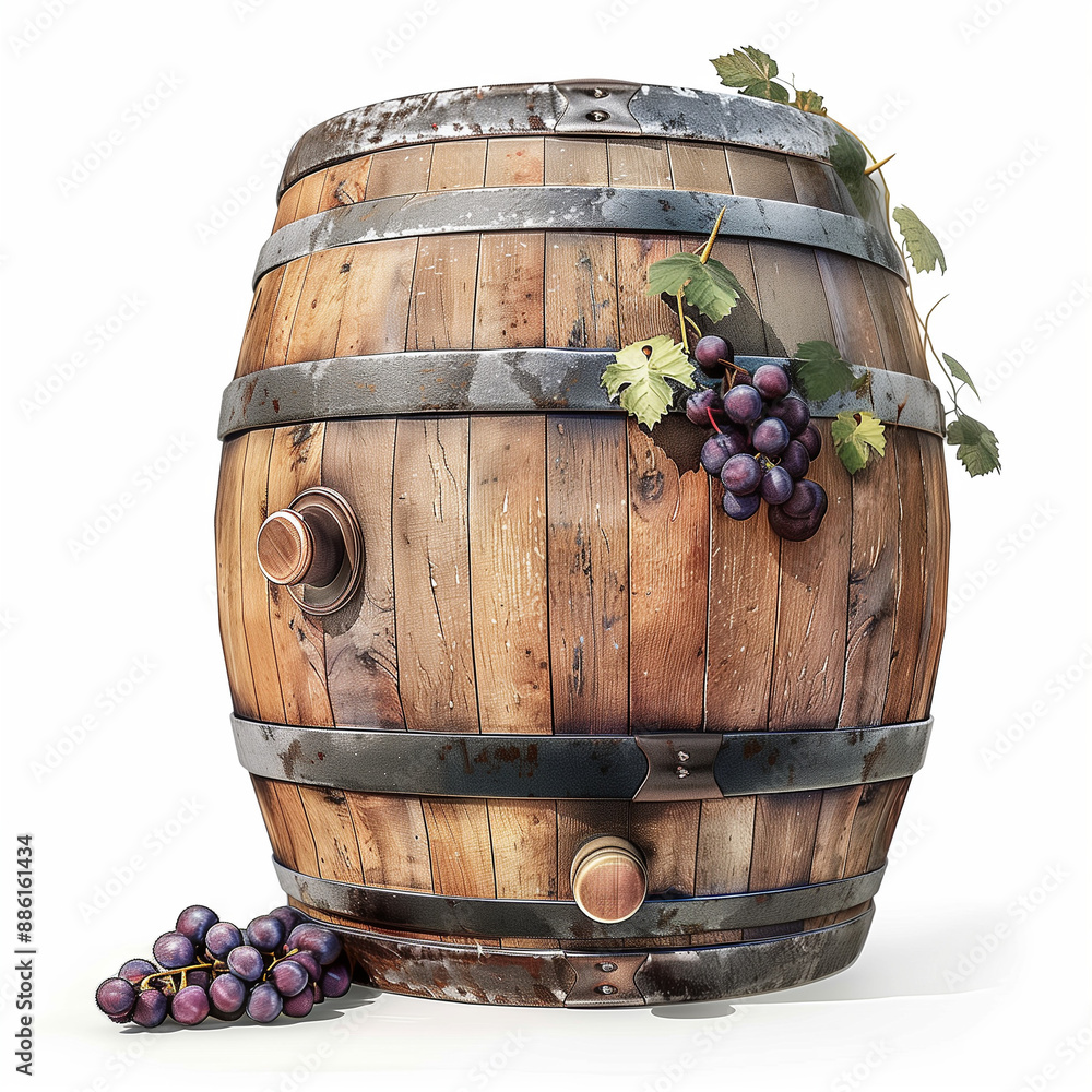 Wine barrel with grapes and vines: A taste of tradition Stock ...