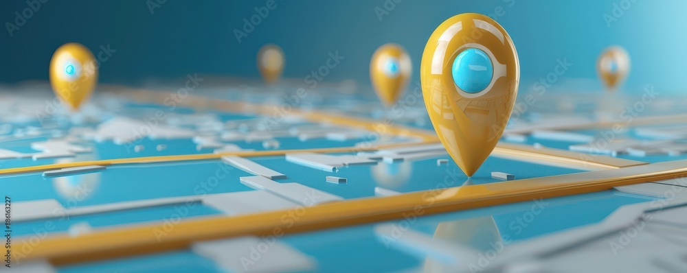 3D illustration of a map with a navigation pin and locator mark Stock ...