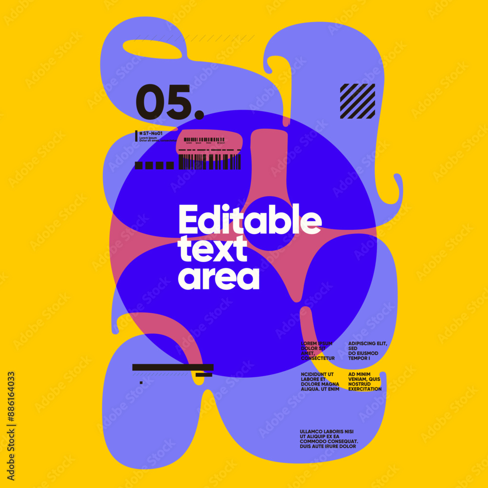 A bold and vibrant poster design featuring fluid shapes and a striking ...