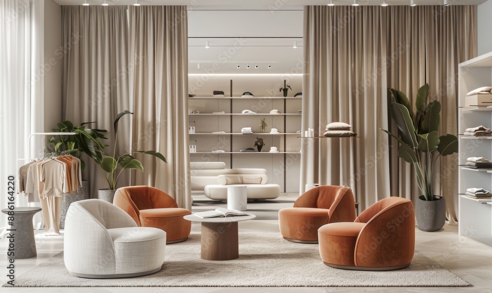 Interior women's clothing store, partition walls, White walls and ...