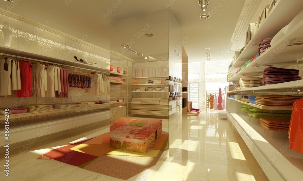 Interior women's clothing store, partition walls, White walls and ...
