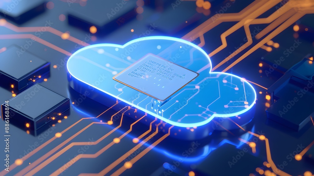 Cloud computing concept illustrated by a glowing cloud shape integrated ...