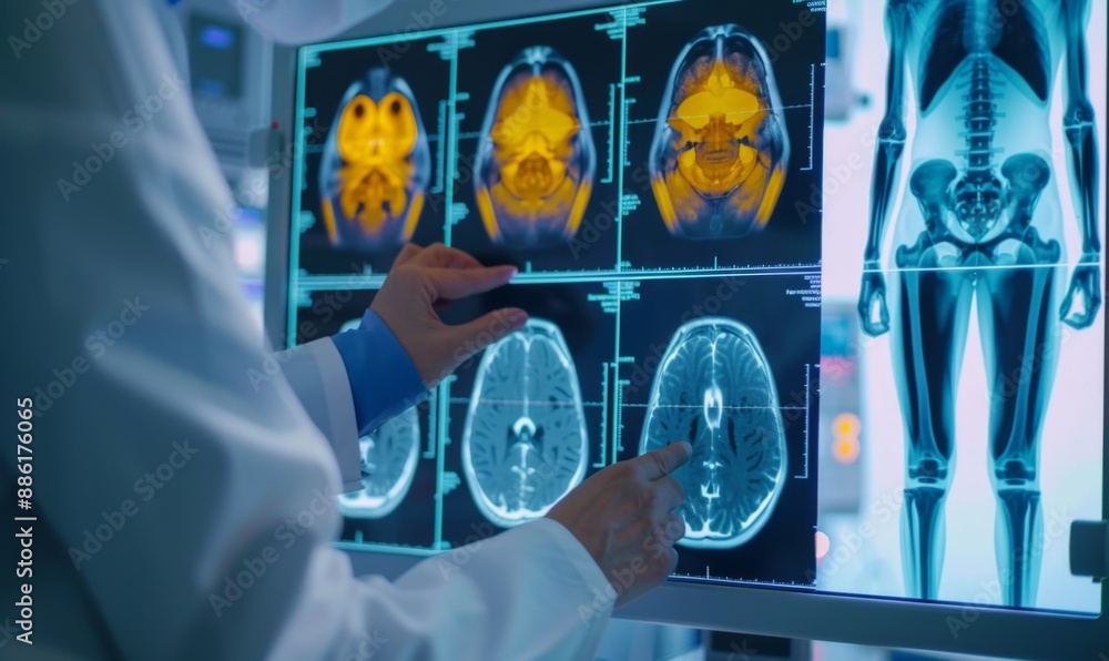 Orthopedic surgeon examines patient's knee x-ray, MRI bone, CT scan in ...