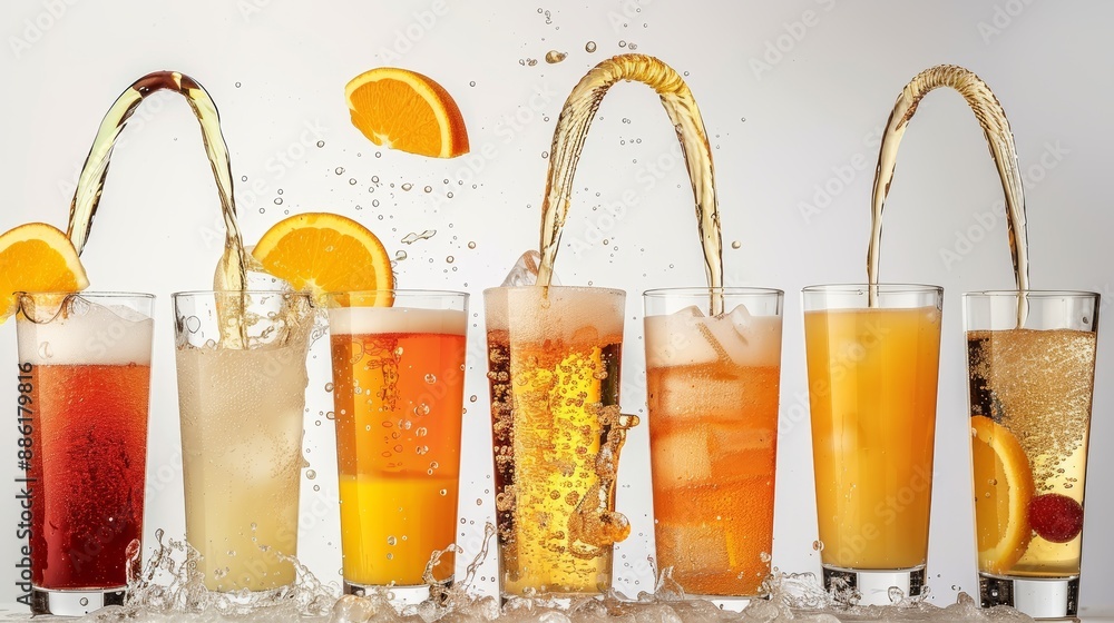 Pouring drinks into glasses photo collection: soft drink can, beer ...