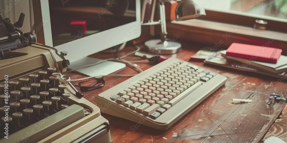 Evolution of Technology from Typewriters to Computers, Depicting the ...