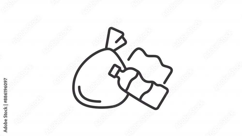 Animated garbage icon. Waste management line animation. Trash bag and ...