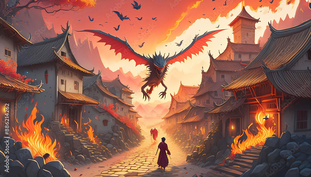 There's an evil creature on a trail in a desolate medieval town. Some ...