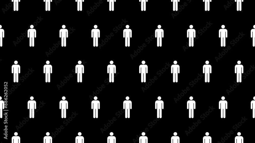 Seamless loop pattern of Human (Man) icons on a black background ...