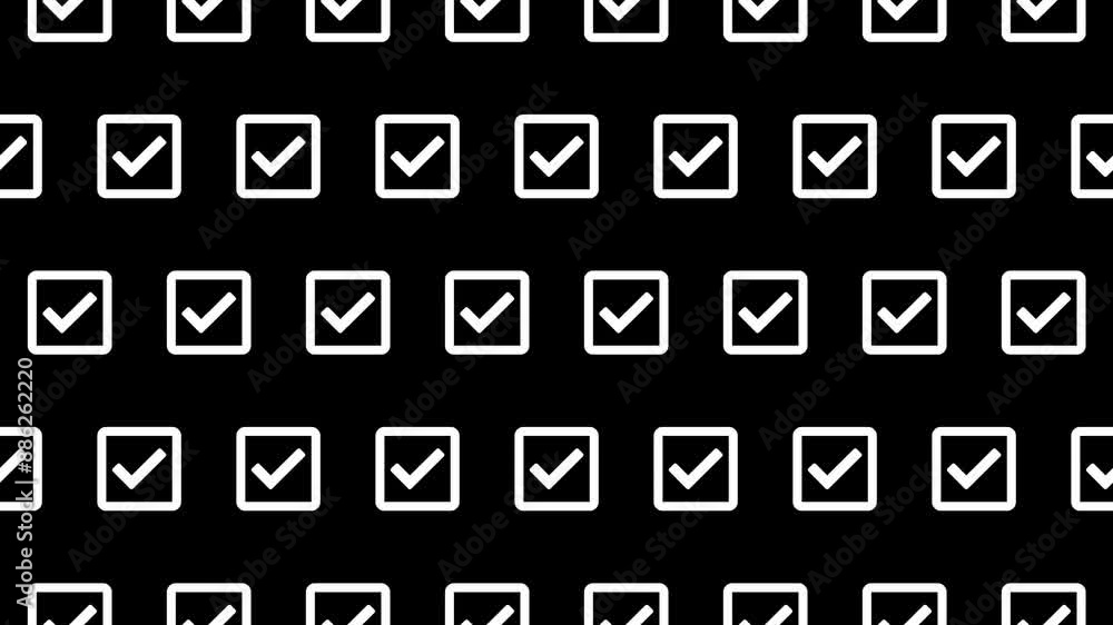 Seamless loop animation of checkbox with check mark icons on a black ...
