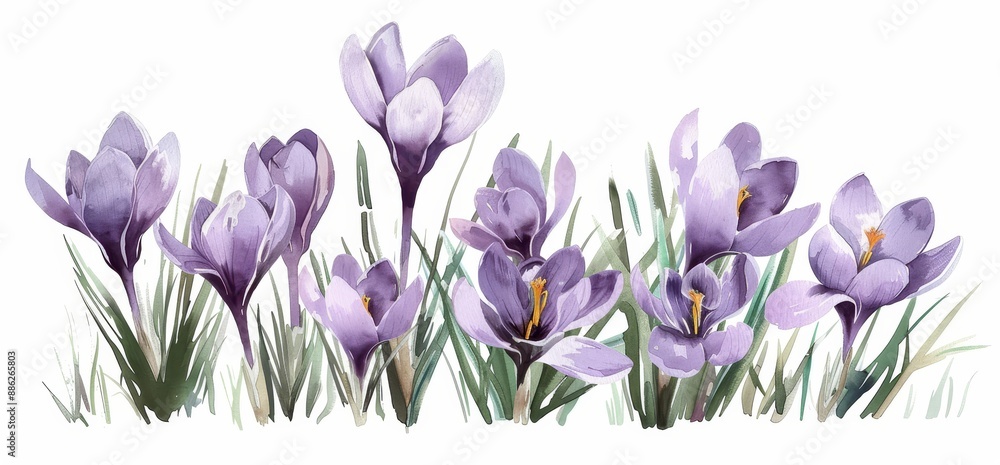 PNG graphic clipart of watercolor Crocus flower and leaves for print ...