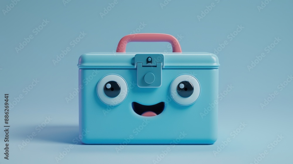 Cute Blue Toolbox with Big Eyes and Smile Charming blue toolbox with ...