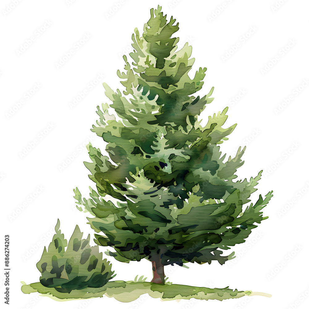 Trees front view, PNG, watercolor style vector tree, pine tree ...