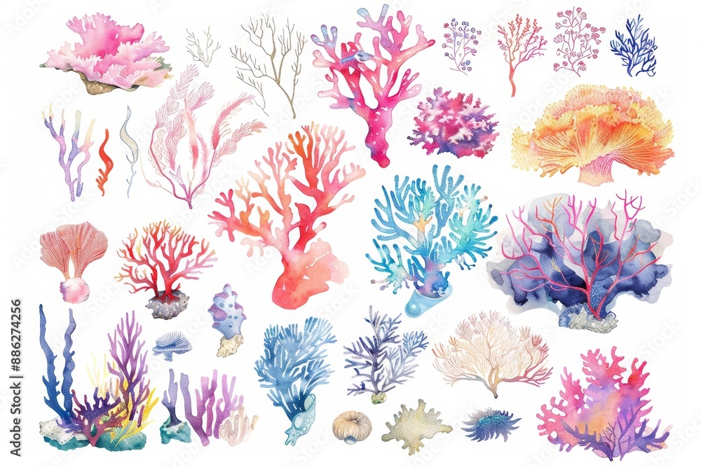 This collection includes watercolor drawings of various sea plants and ...