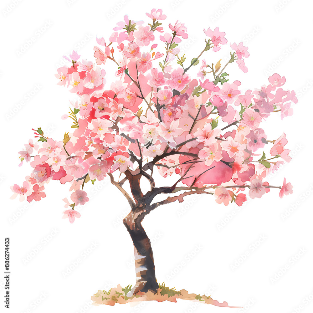 Trees front view, PNG, watercolor style vector tree, sakura tree ...