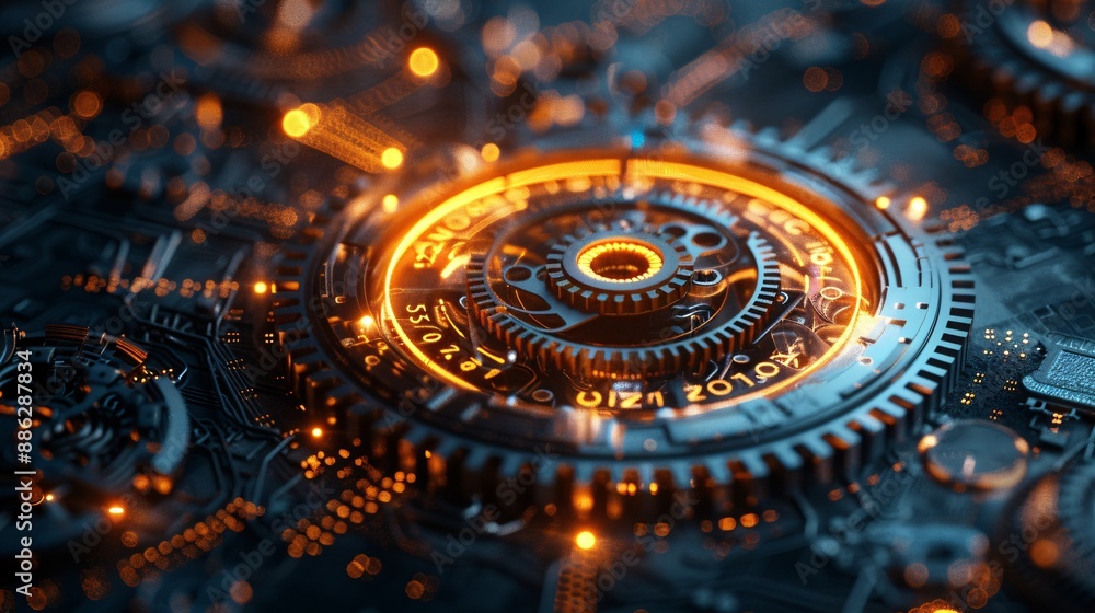 65. Abstract clockwork mechanism representing automated marketing ...