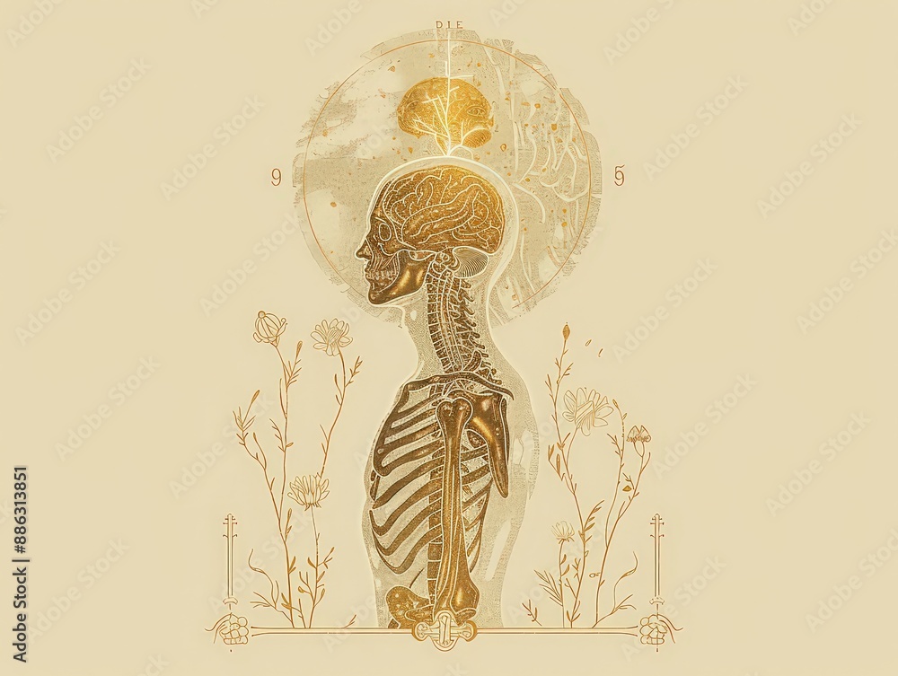 ภาพประกอบสต็อก traditional anatomical drawings with spiritual concepts ...