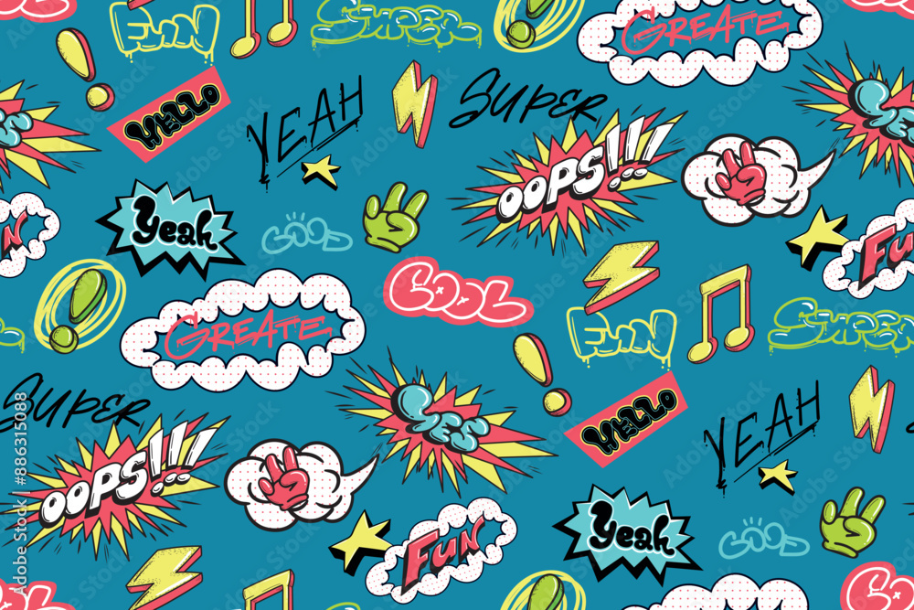 Seamless comics lettering pattern in pop art style with text Cool ...