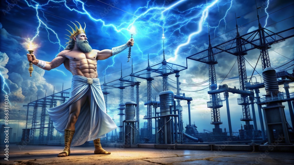 Electricity god with powers controlling an electrical transformer ...