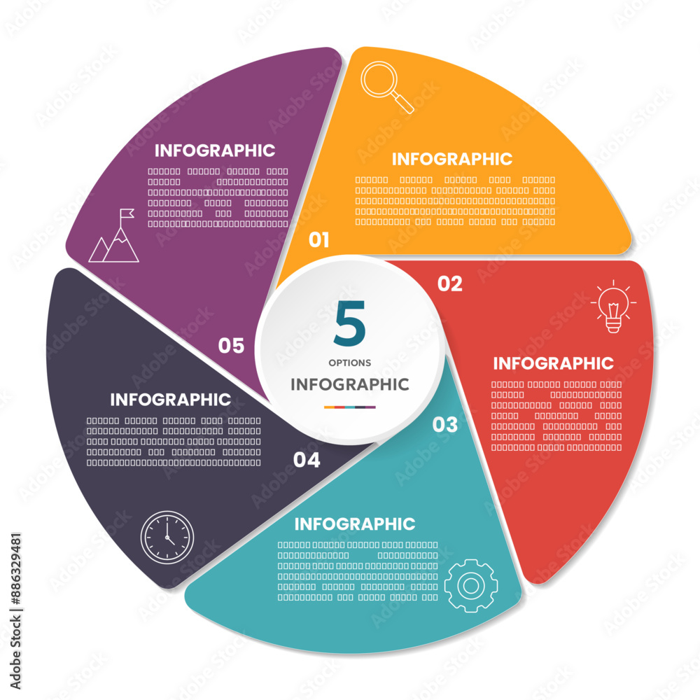 Circle shape infographic chart template with 5 options. Stock Vector ...