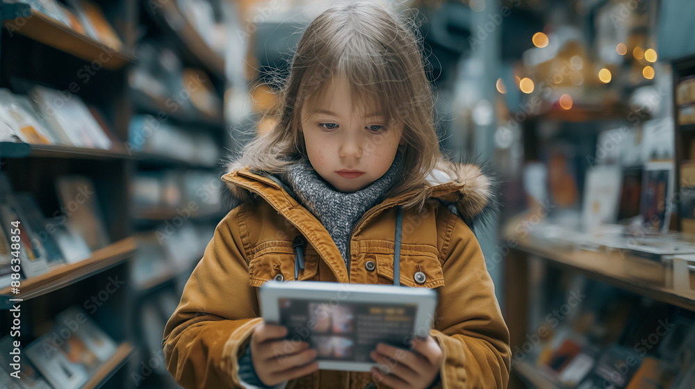 Foto de Students using augmented reality tablets in a classroom, exploring interactive ...