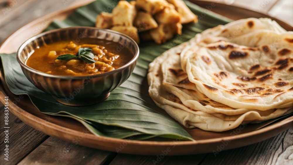 Malaysian Roti Canai Flaky flatbread served with a side of curry for ...