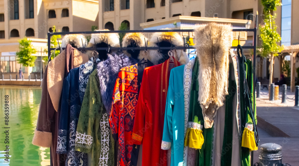 Kazakh national clothes for a tourist photo shoot. Traditional national ...