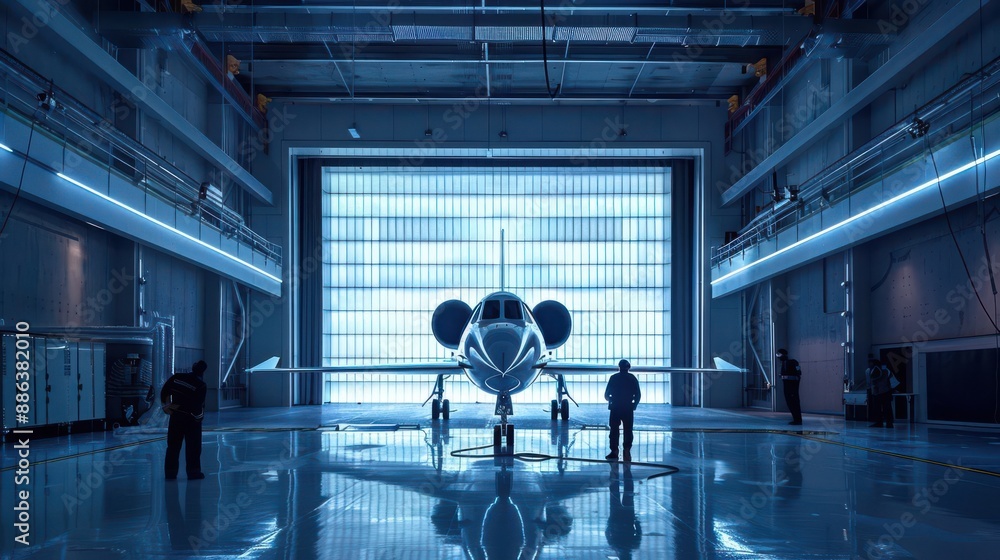aerodynamics testing in a high-tech wind tunnel, aircraft model ...
