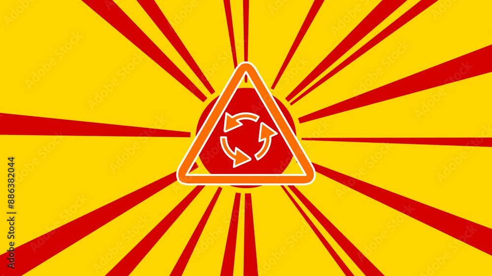 Roundabout sign on the background of animation from moving rays of the ...