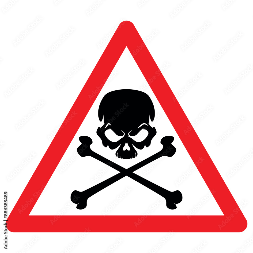 Vetor de skull and crossbones in red triangle, vector illustration of ...