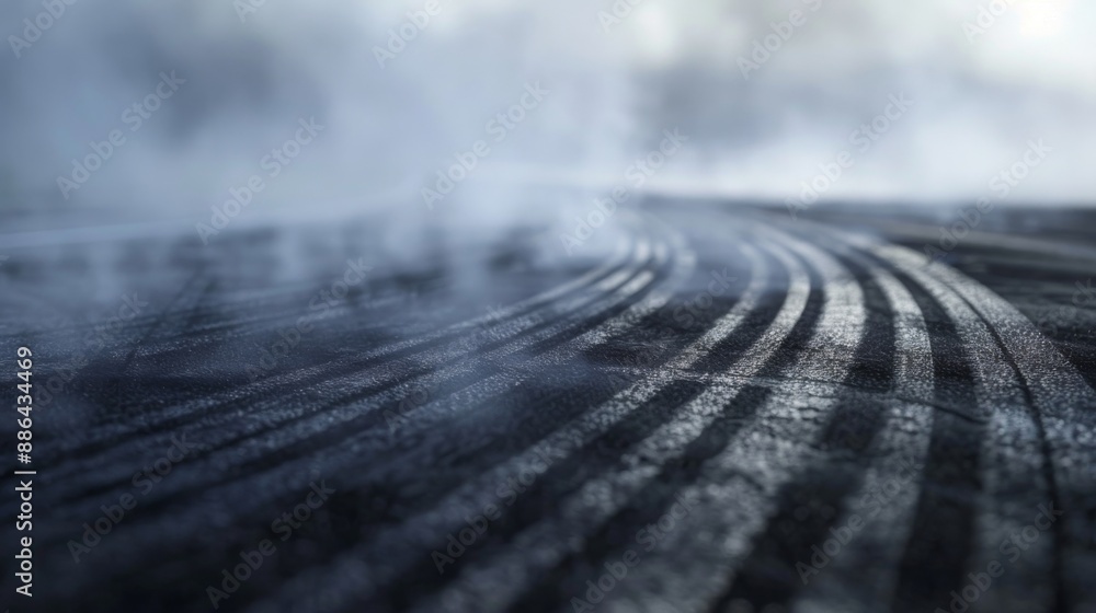 Tire track mark and smoke on asphalt tarmac road race track. Driver ...