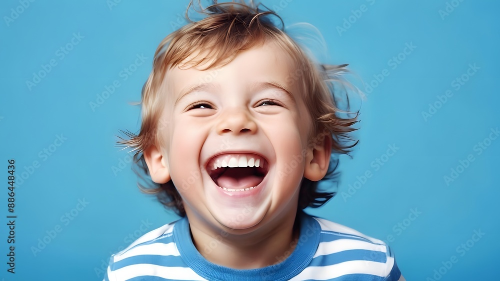 Lovely adorable little boy laughing out loud with fun on blue ... Lovely adorable little boy laughing out loud with fun on blue ...