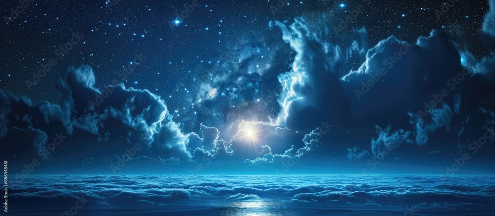 Beautiful noctilucent clouds under the moonlit starry sky at the summer ...